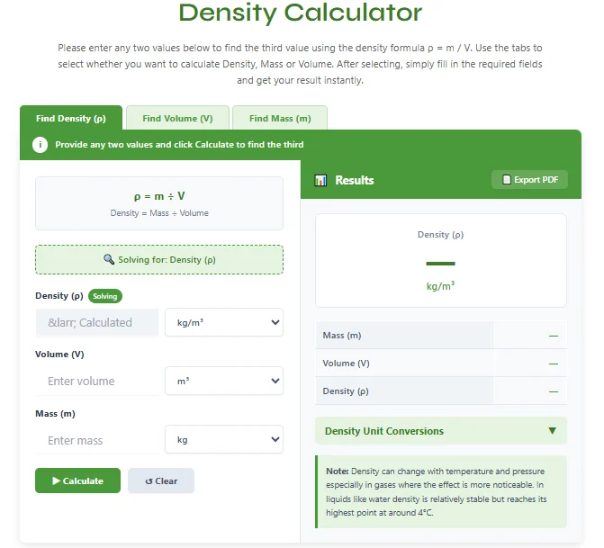 Density Calculator: Calculate Density, Mass & Volume Easily